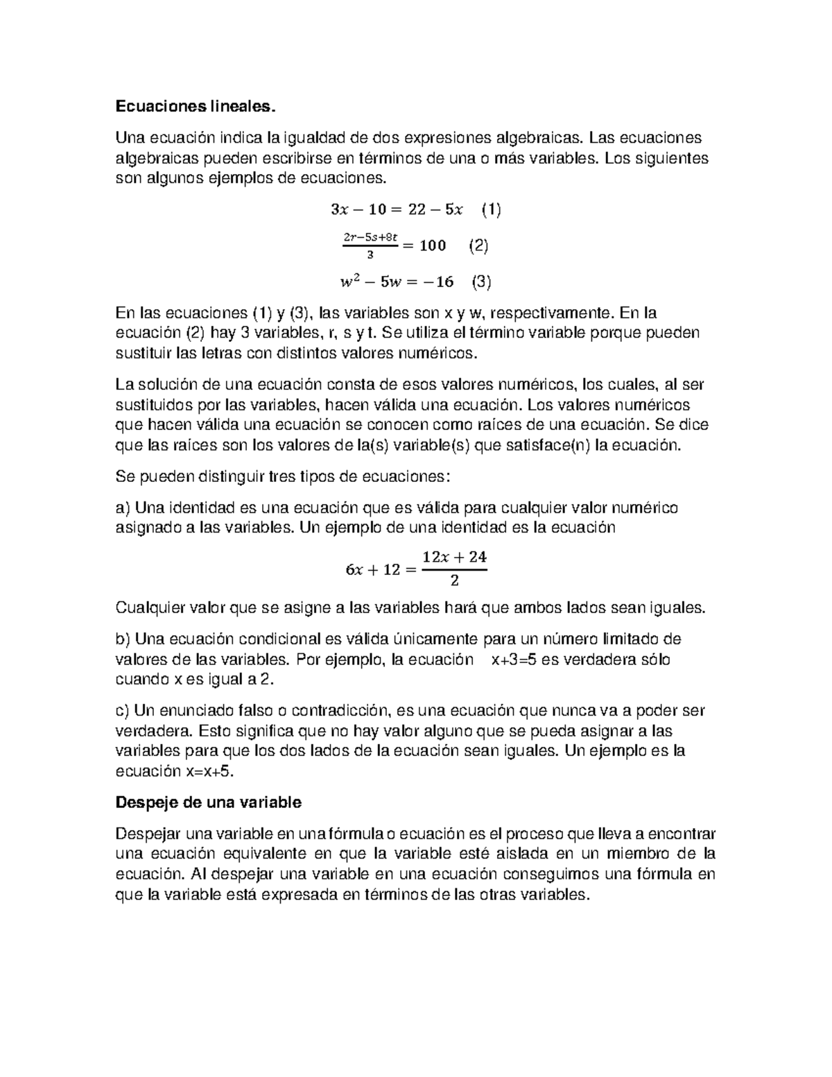 Ecuaciones lineales hehehd - Ecuaciones lineales. Una ecuación indica ...