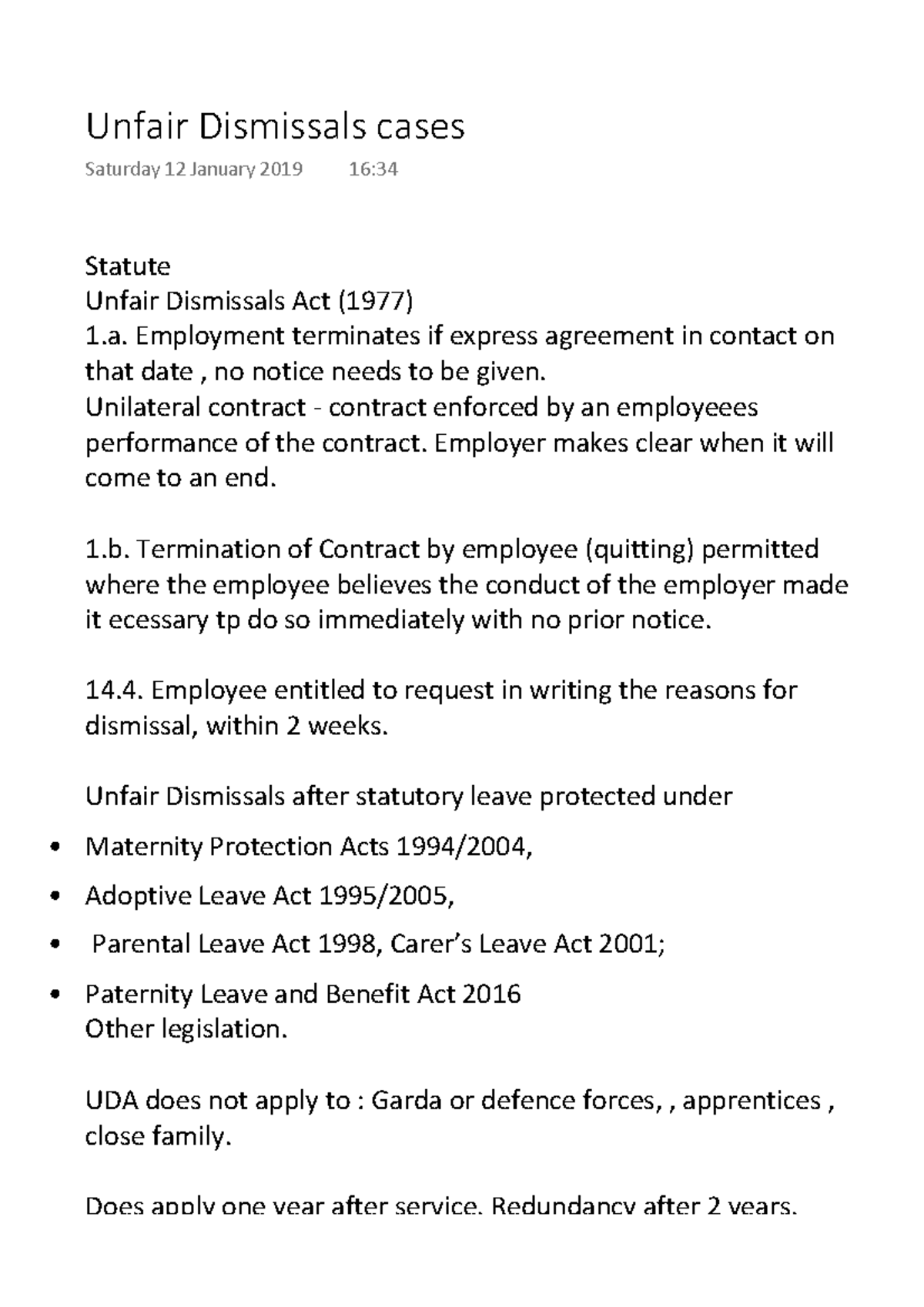 Unfair Dismissals cases - Employment terminates if express agreement in ...