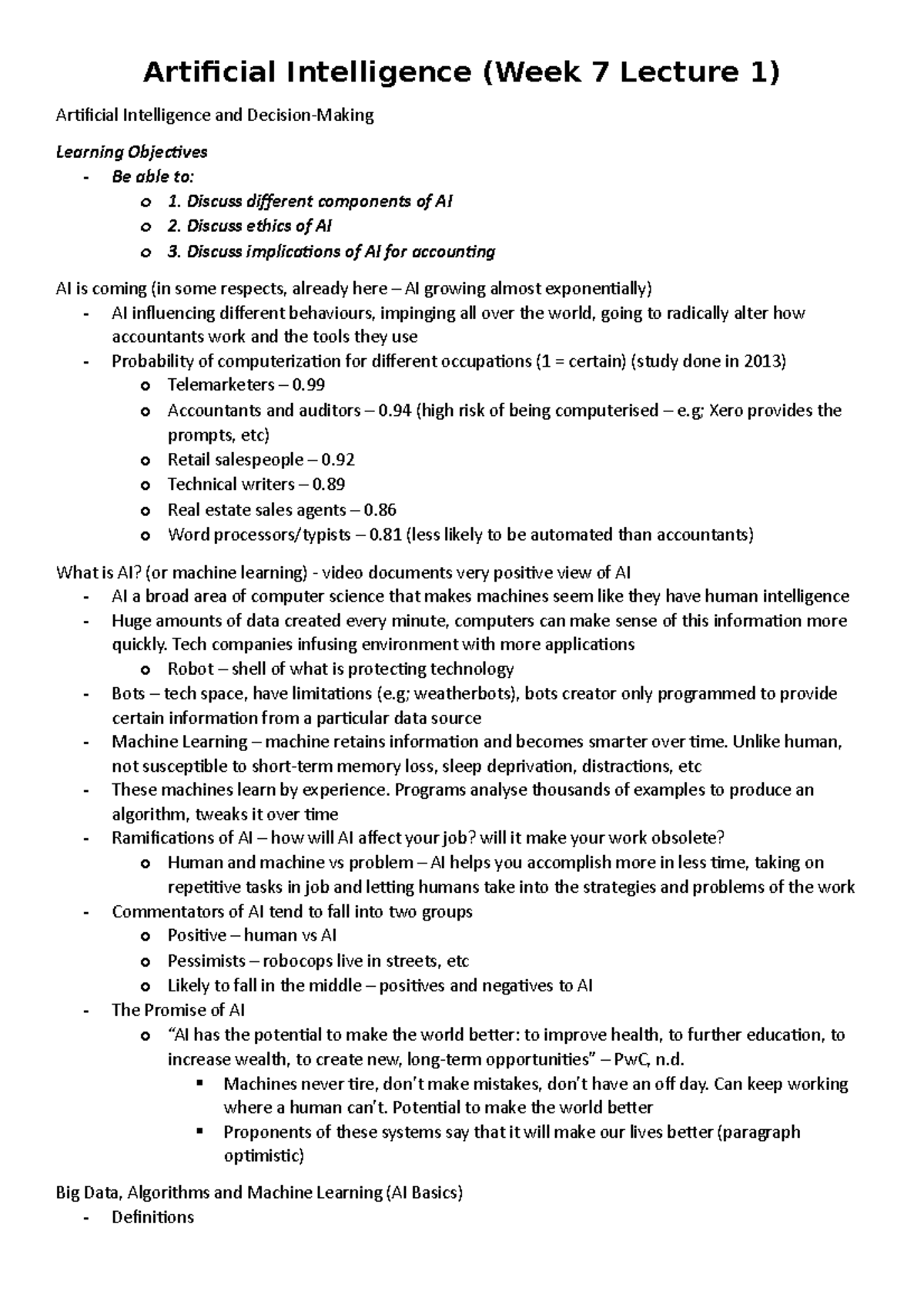 7 - Artificial Intelligence - Artificial Intelligence (Week 7 Lecture 1 ...