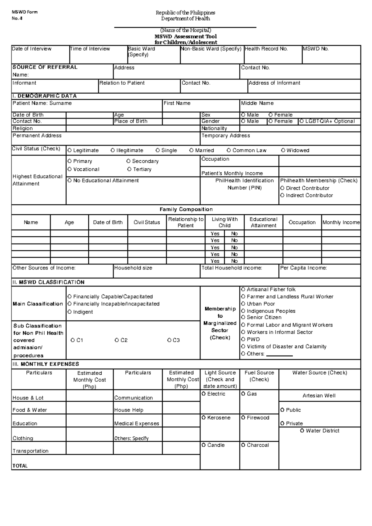 MSWD AT for Children Adolescent F4 3 - MSWD Form No. 4 Republic of the ...