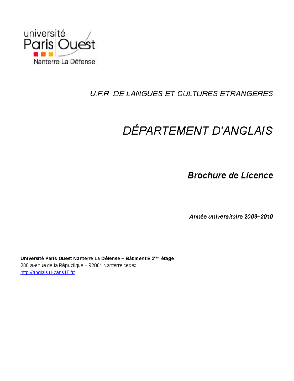 Licence anglais 2009-2010 - U.F. DE LANGUES ET CULTURES ETRANGERES ...