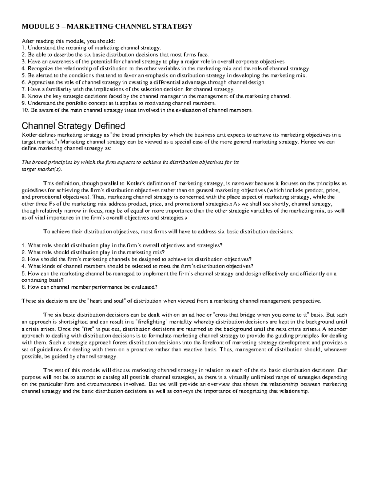 Mktg 3104 - Module 3 - Marketing Channel Strategy - MODULE 3 ...