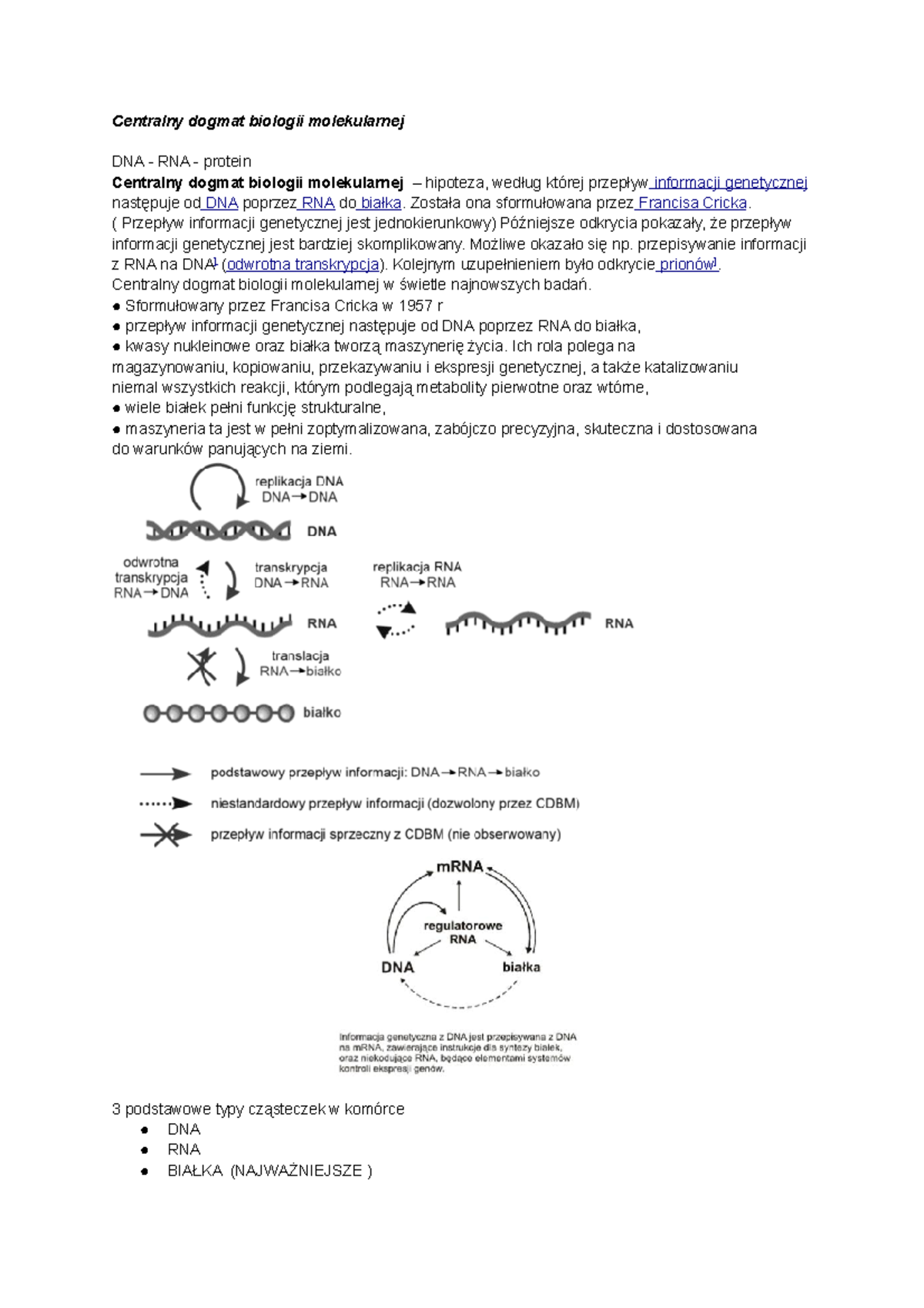 Biologia molekularna wyklady 1 i 2 - Centralny dogmat biologii ...
