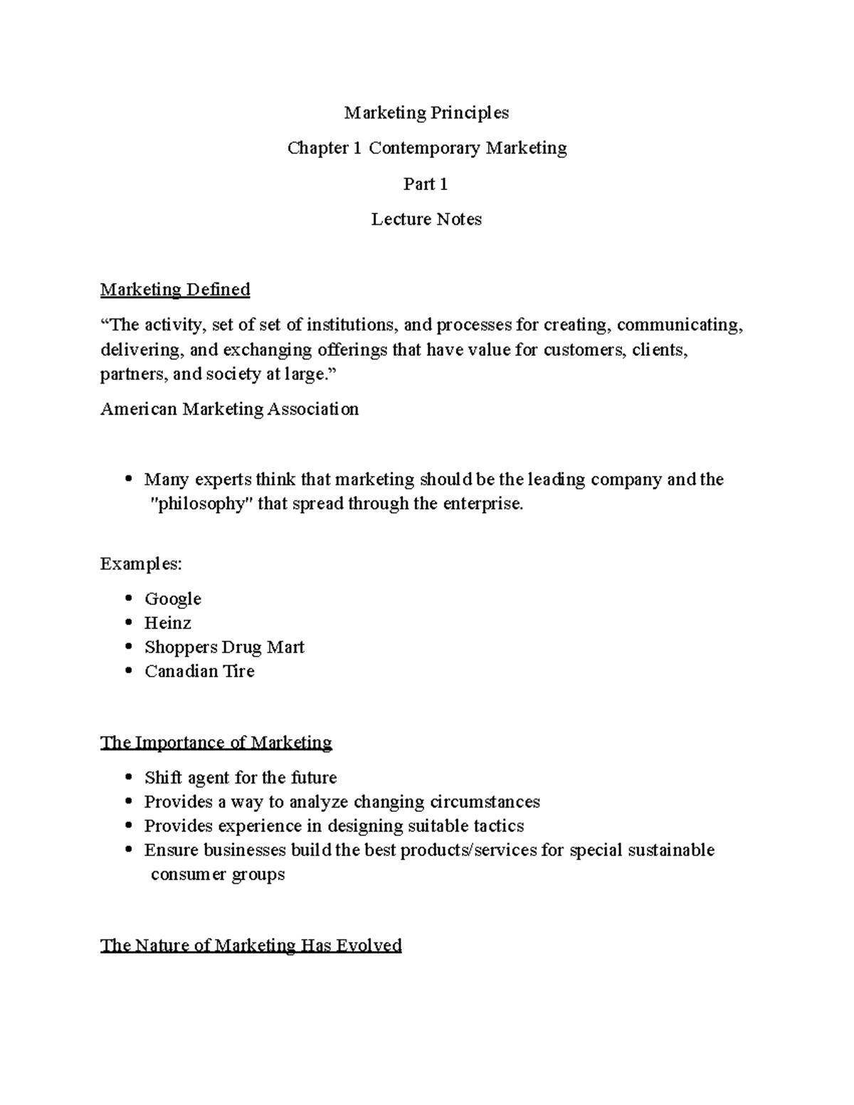 Marketing Principles Lecture Notes Ch 1 Part 1 - Marketing Principles ...