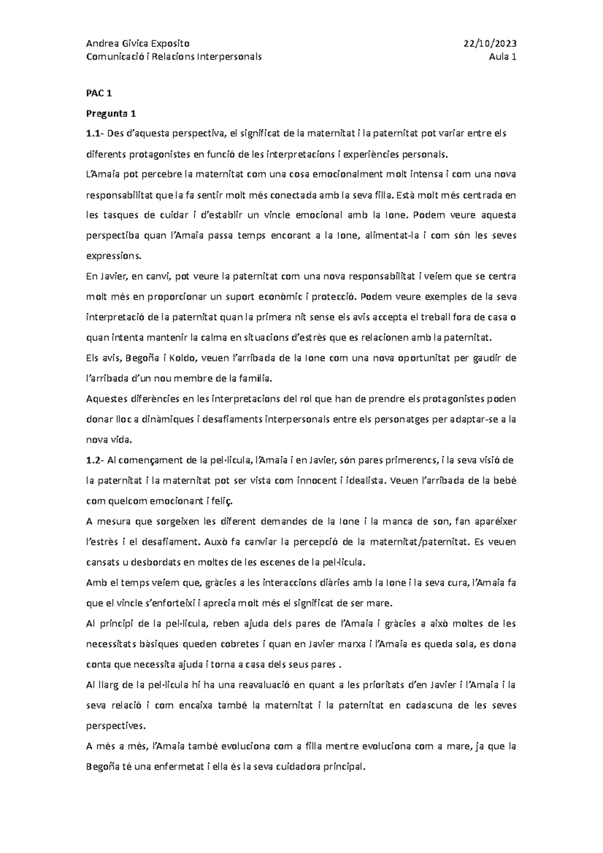 PAC 1 1 - Pac 1 - Andrea Givica Exposito 22/10/ Comunicació i Relacions Interpersonals Aula 1 ...