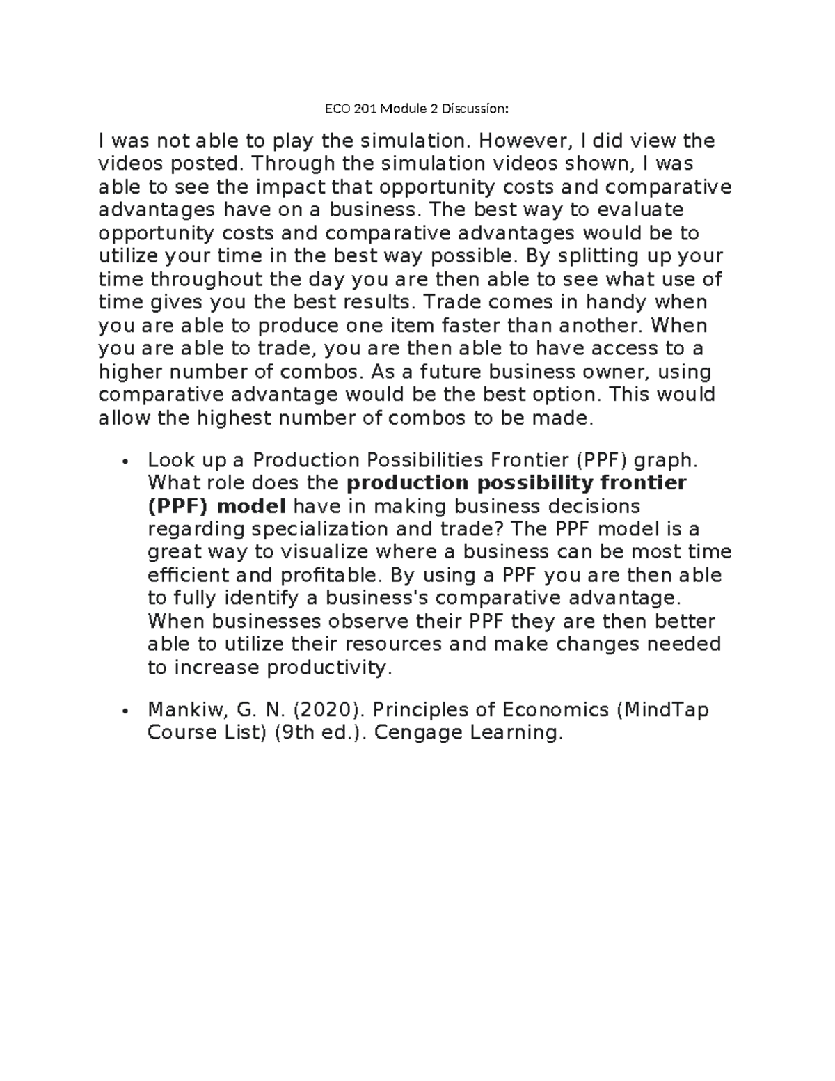 Eco 201 module 2 discussion - ECO 201 Module 2 Discussion: I was not ...