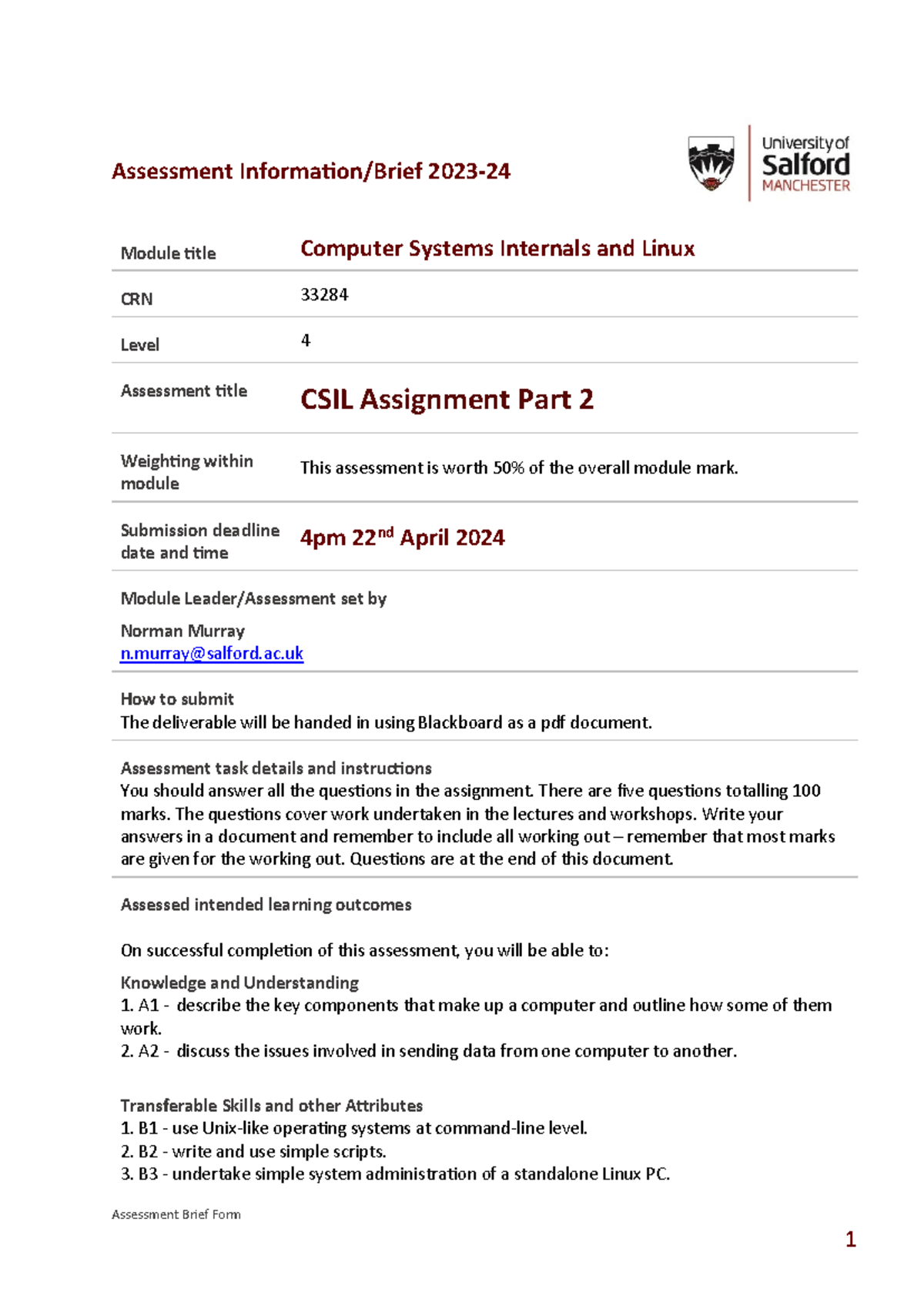 33284 CSIL Assessment Brief 2023-24 T2 - Assessment Brief Form Assessment Informa on/Brief 2023 ...