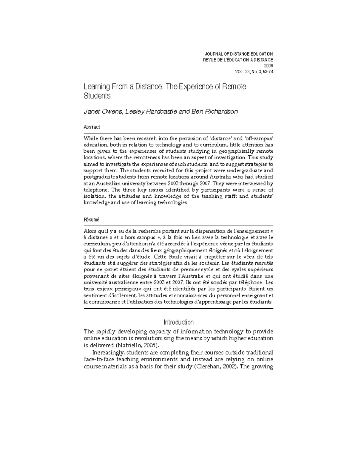 Teaching literature - JOURNAL OF DISTANCE EDUCATION REVUE DE L ...