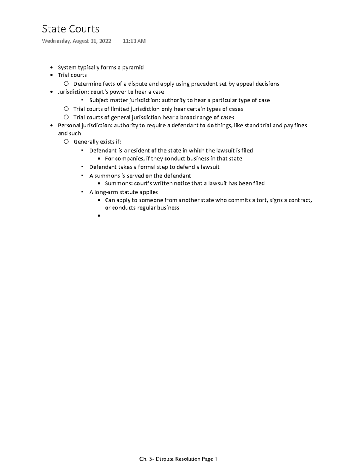 Ch. 3- Dispute Resolution - System typically forms a pyramid Trial ...