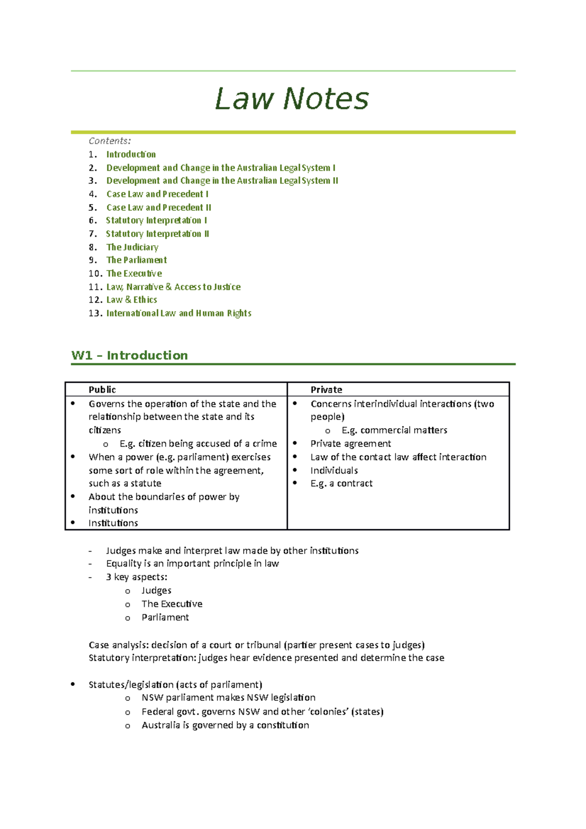 Law Lecture Notes W1-12 - Law Notes Contents: Introduction Development ...