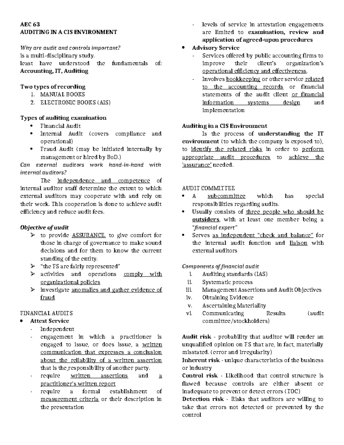 PAPS - Intro to CIS, and PAPS - AEC 63 AUDITING IN A CIS ENVIRONMENT ...