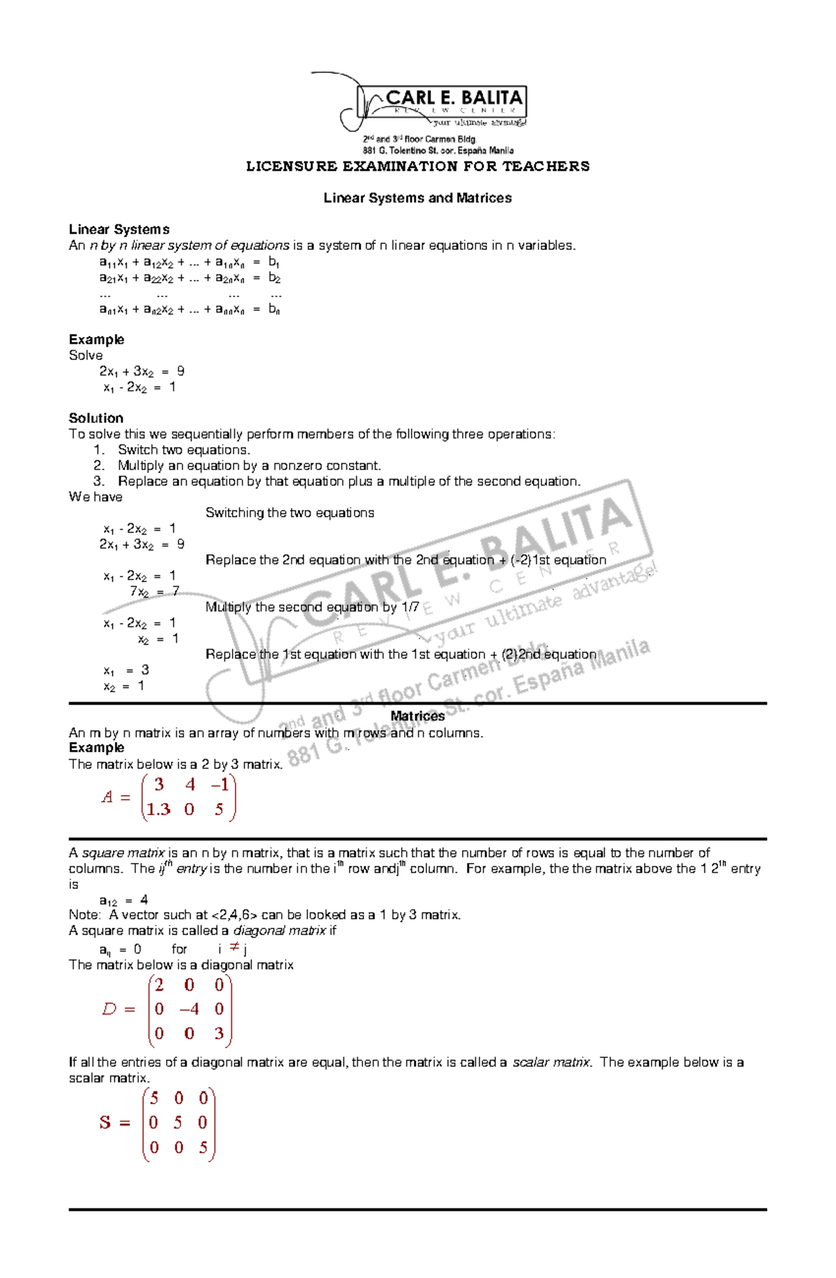 Math-Majorship-Linear - LICENSURE EXAMINATION FOR TEACHERS Linear ...