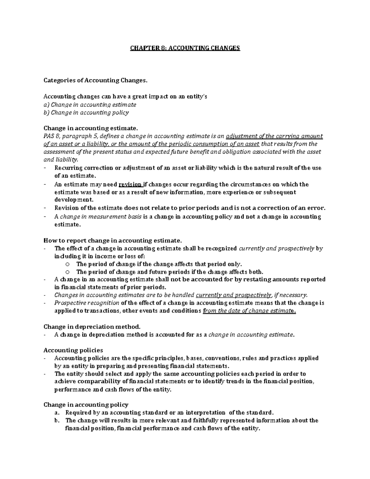 Accounting Changes Lecture - CHAPTER 8: ACCOUNTING CHANGES Categories ...
