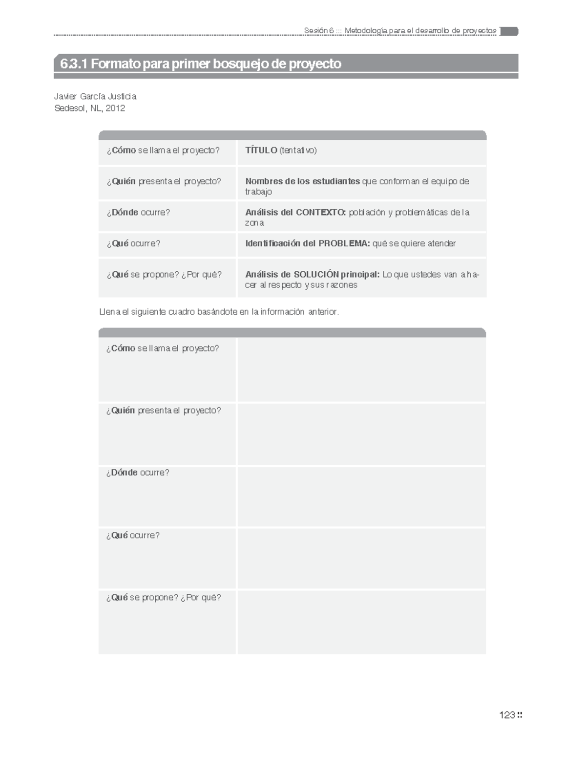 6.3.1 Formato para primer bosquejo de proyecto - 123 Sesión 6 ...