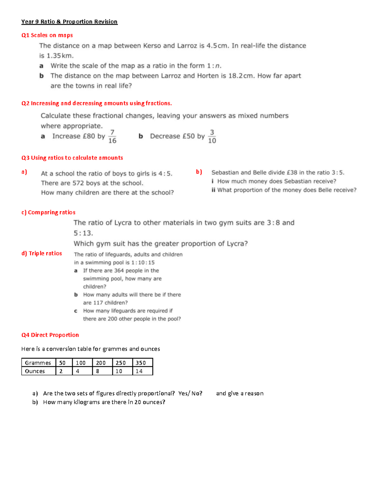 Year 9 Ratio & Proportion Revision - MAT-280 - Year 9 Ratio ...