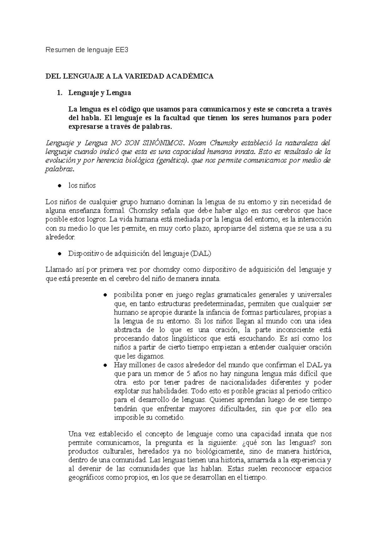 Lengua - lenguaje y comu 1 - Resumen de lenguaje EE DEL LENGUAJE A LA VARIEDAD ACADÉMICA ...