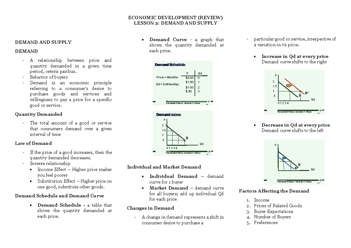 Lesson 2 Demand AND Supply - LESSON 2: DEMAND AND SUPPLY DEMAND AND ...