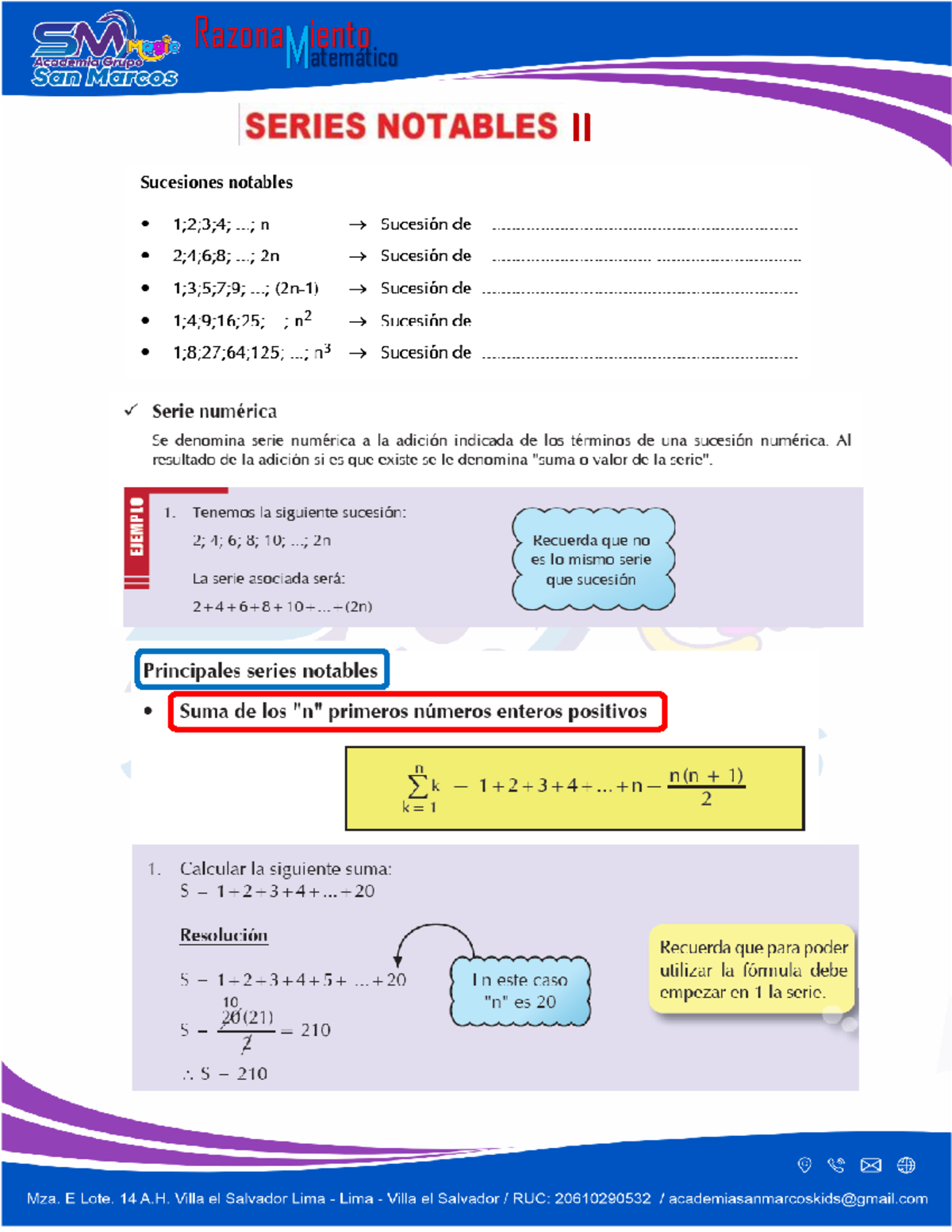 Ficha Raz. Matemático - Series notables - Métodos de Investigação ...