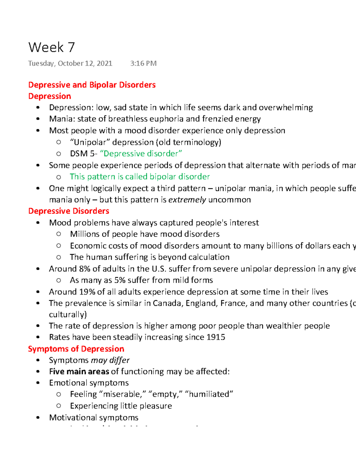 Week 7 Depressive and Bipolar Disorders - Depressive and Bipolar ...