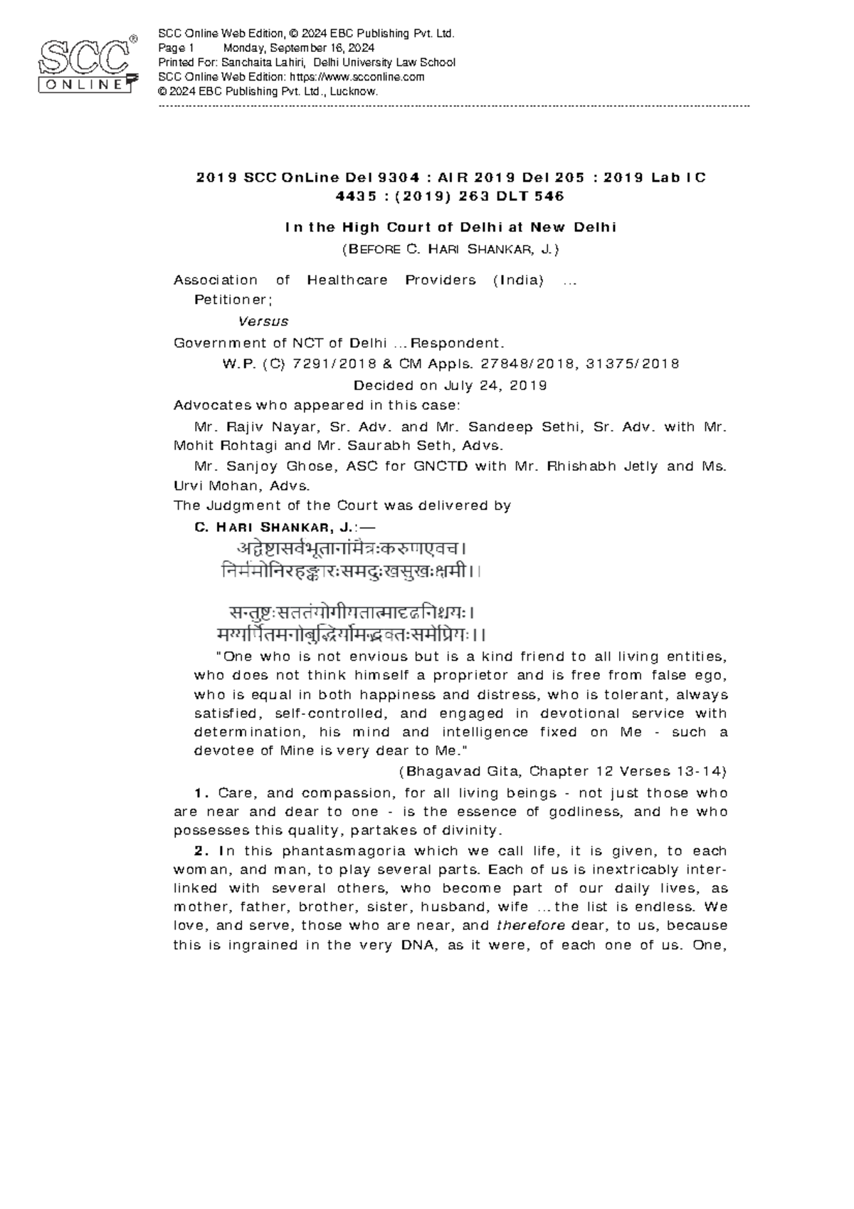 Nurses - 2019 SCC OnLine Del 9304 : AIR 2019 Del 205 : 2019 Lab IC 4435 : (2019) 263 DLT 546 In ...