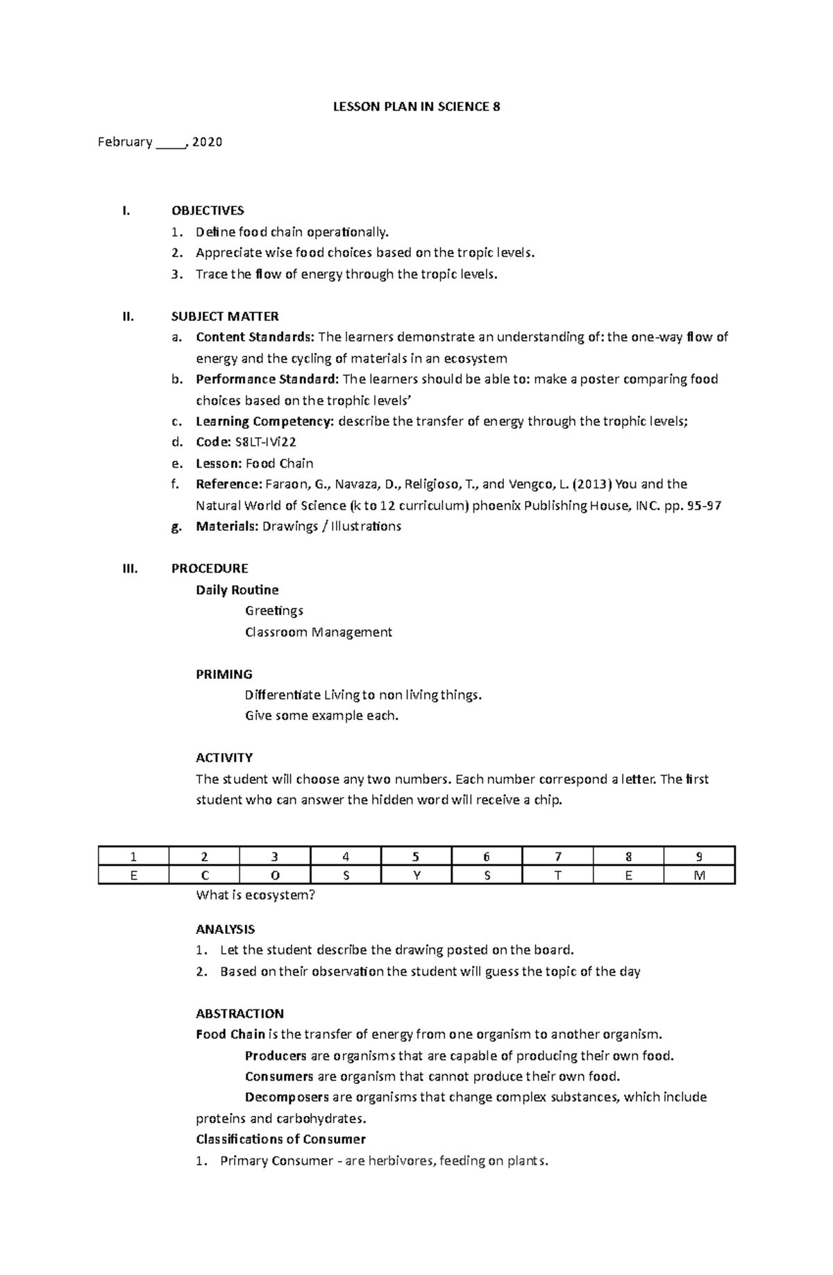 Lesson PLAN IN Science 8 4As - LESSON PLAN IN SCIENCE 8 February ...