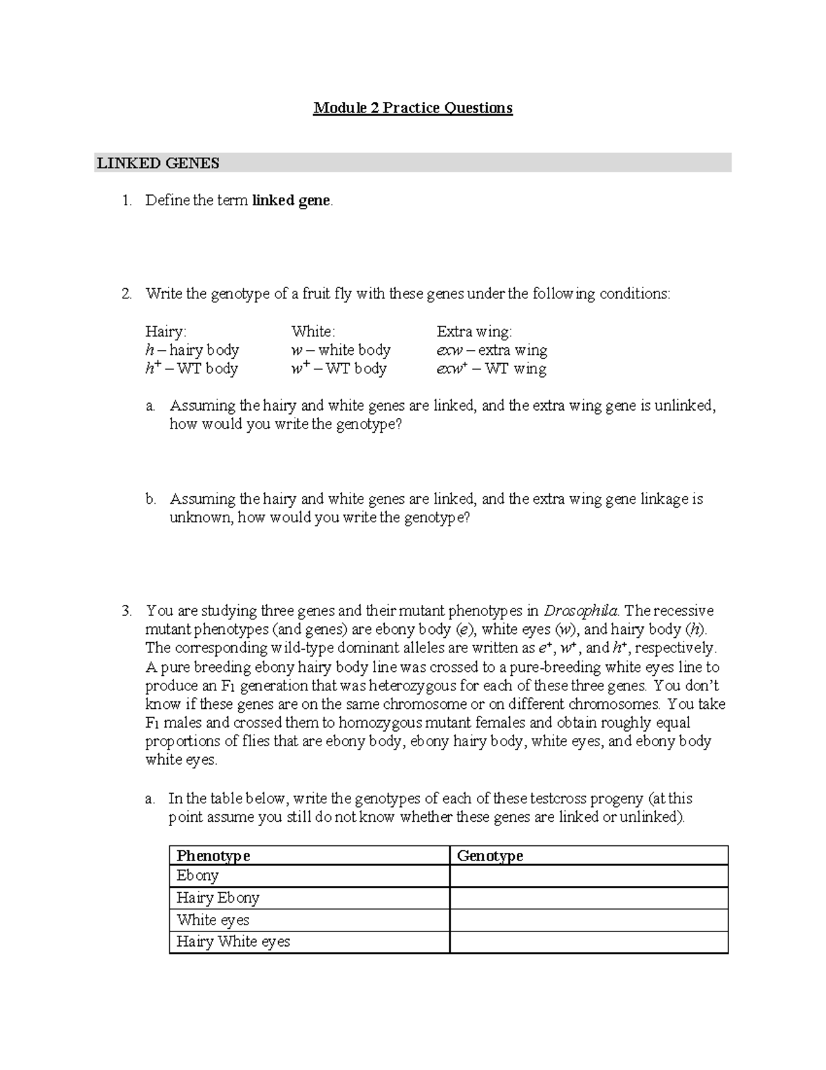 Module 2 Practice Questions - Module 2 Practice Questions LINKED GENES ...