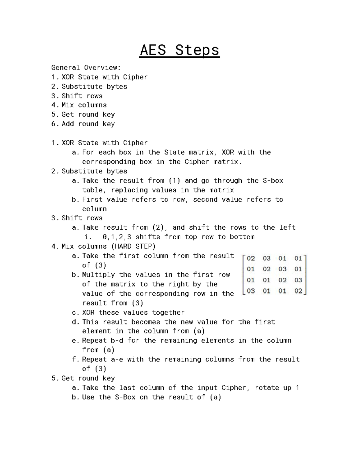 AES and RSA - aes and rsa - AES Steps General Overview: XOR State with ...
