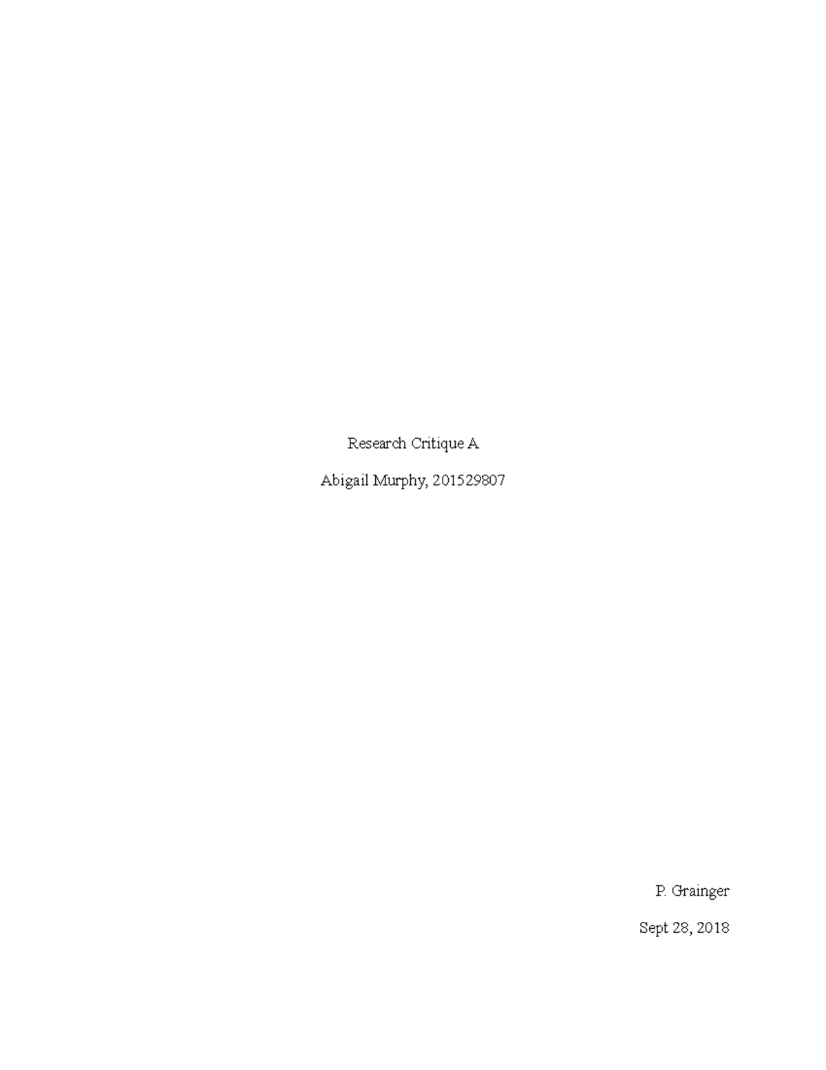 Research paper rough draft Critique A - Research Critique A Abigail ...