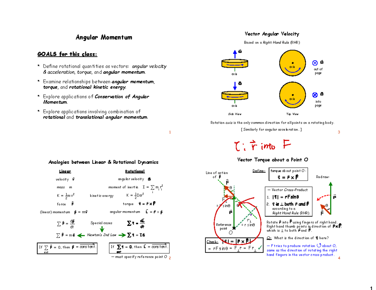28n29 Angular Momentum READ S23 - ####### GOALS for this class: Define rotational quantities as ...