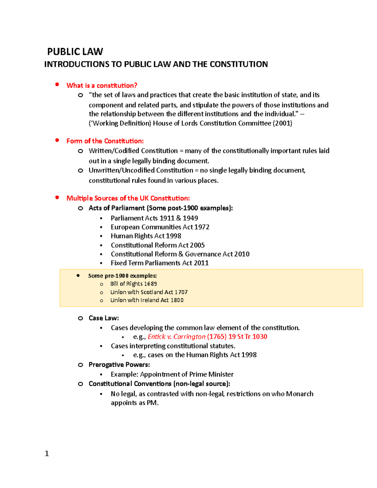 Public LAW Lecture Notes - PUBLIC LAW INTRODUCTIONS TO PUBLIC LAW AND ...