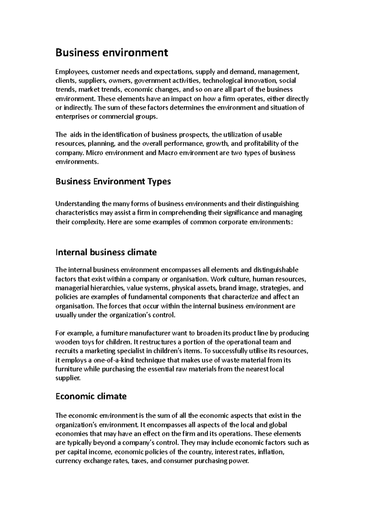 Business environment - lecture notes - Business environment Employees ...
