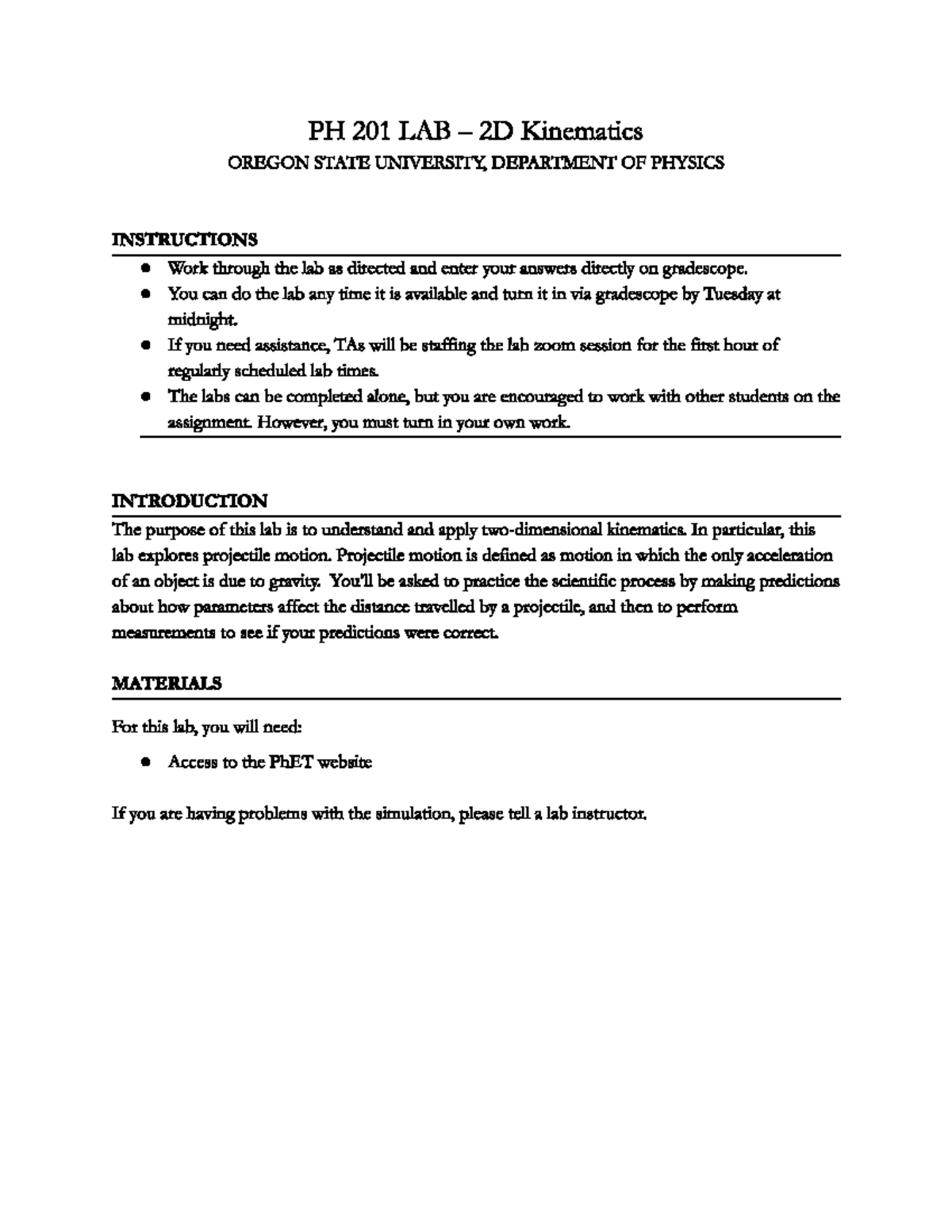 201Lab32Dkinematics - lab 3 - PH 201 - Studocu
