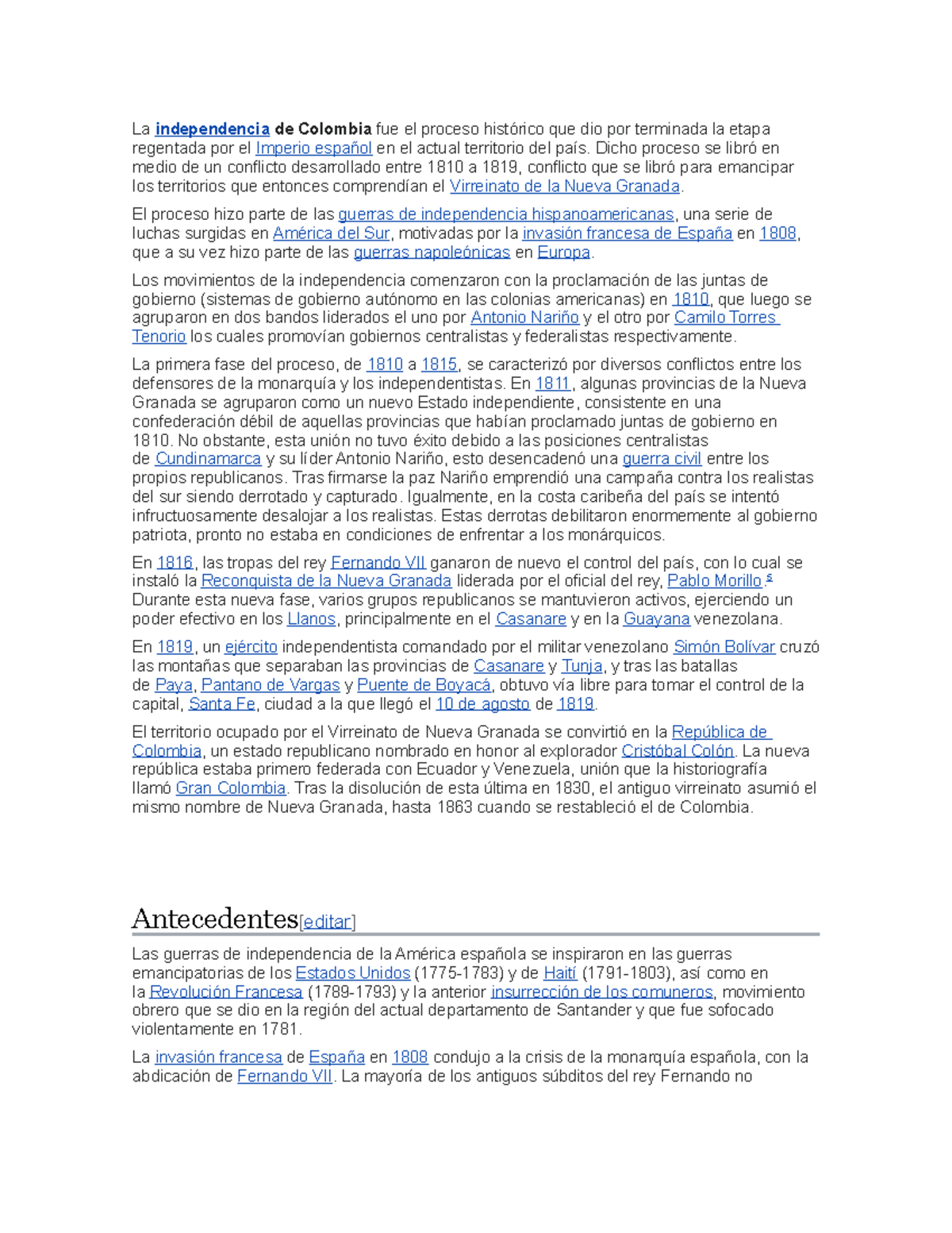 Colombia y su historia - La independencia de Colombia fue el proceso ...