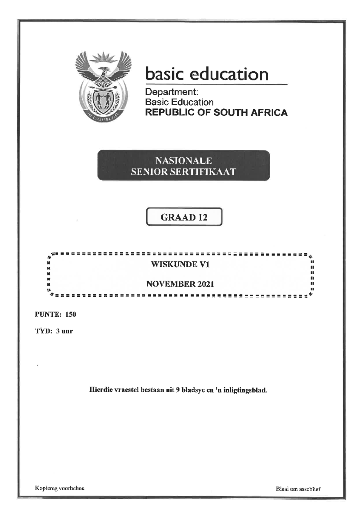 Mathematics P1 Nov 2021 Afr 2 - basic education Department: Basic Education REPUBLIC OF SOUTH ...