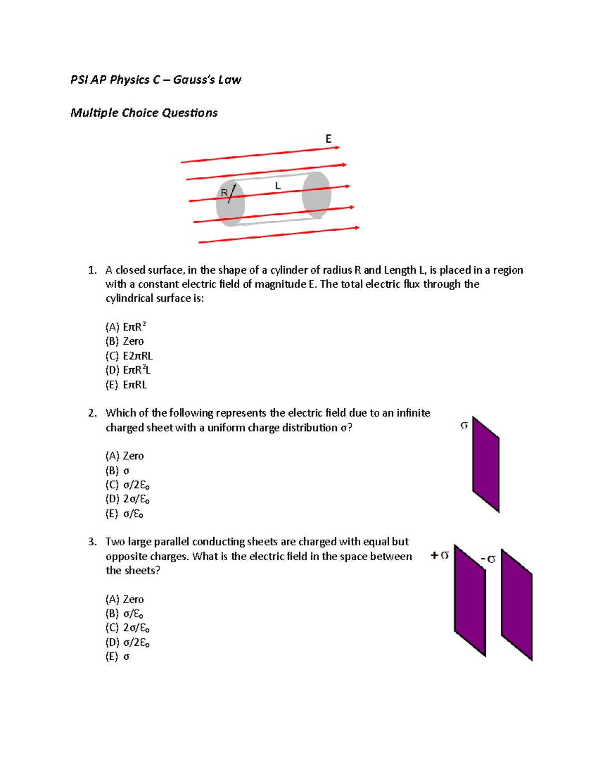 Ap-physc-em gausss-law-multiple-choice 2019-02-08 - PSI AP Physics C ...