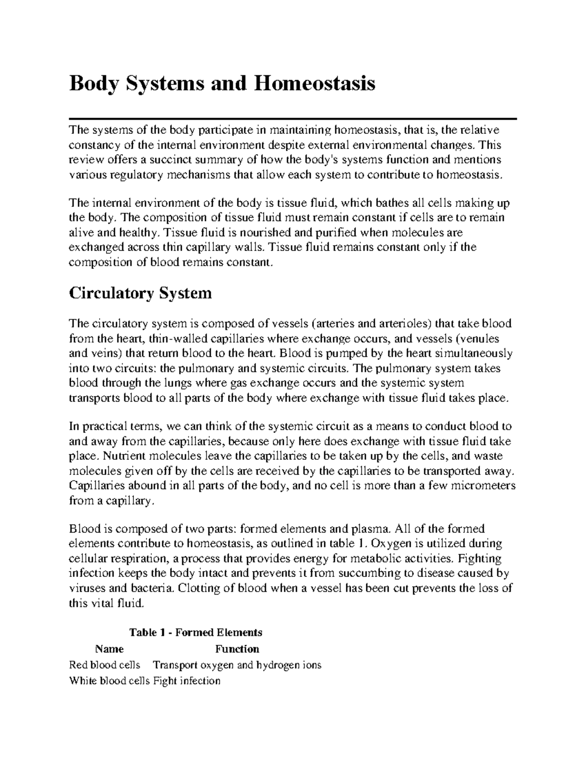 Body Systems and Homeostasis - This review offers a succinct summary of ...