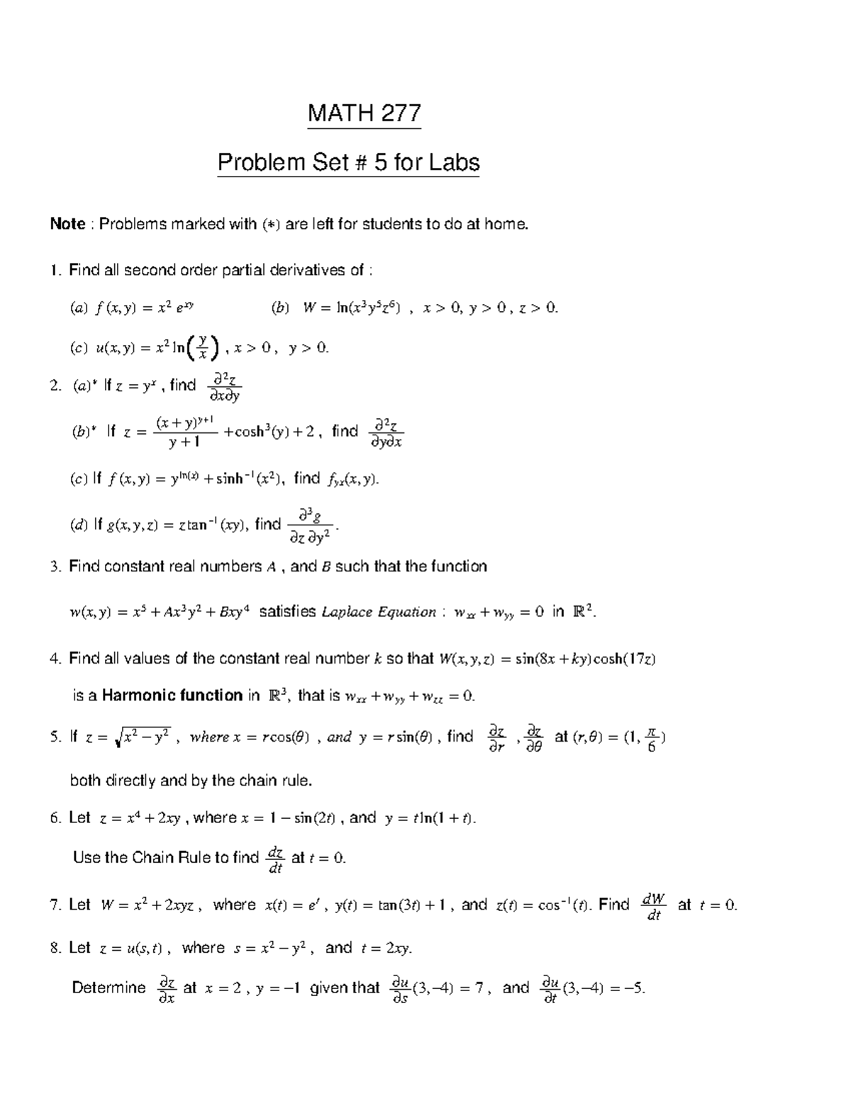 MATH277Lab5 - MATH 277 Problem Set#5 for Labs Note : Problems marked ...