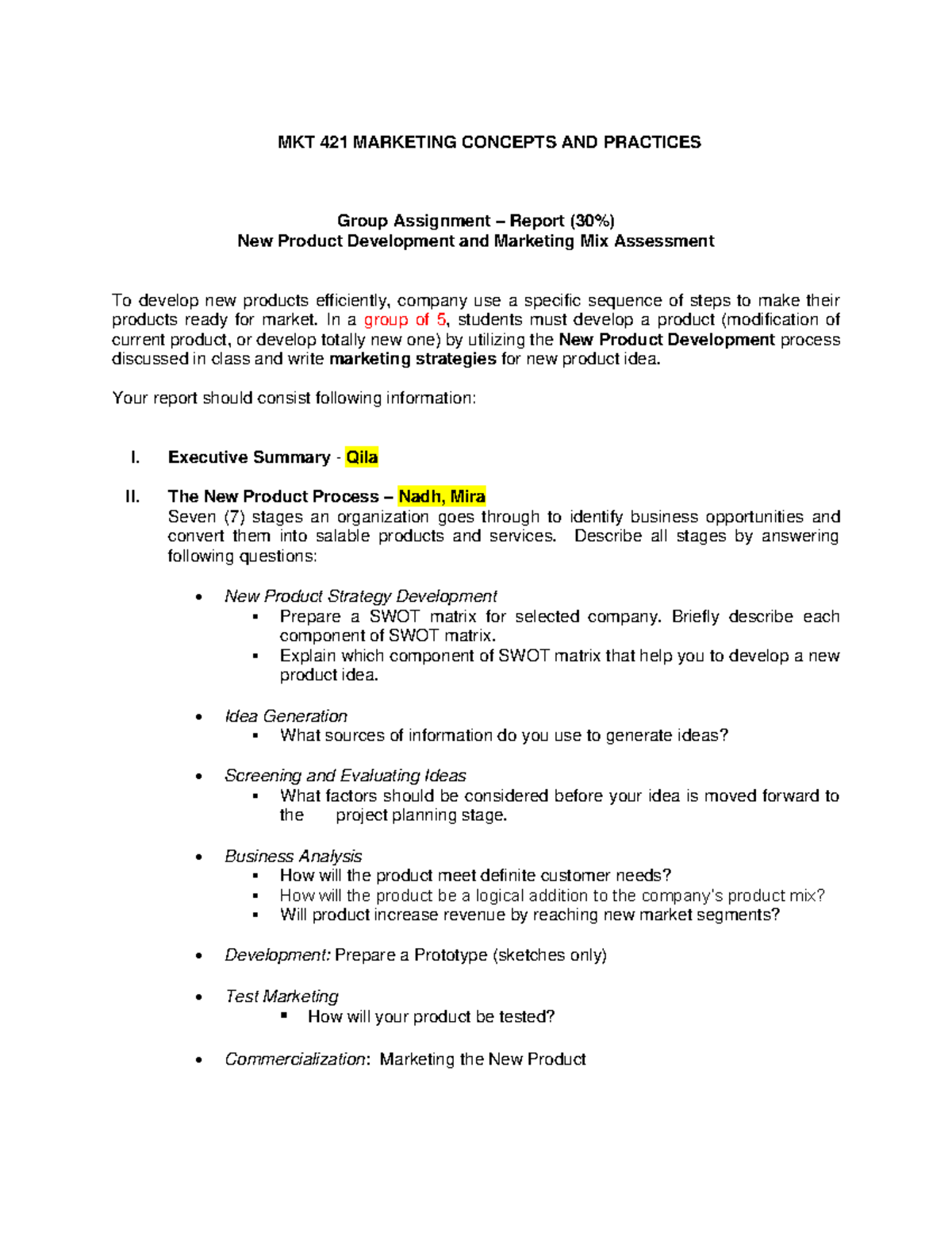 MKT421 Group Project Guidelines ( Product Development) - MKT 421 ...