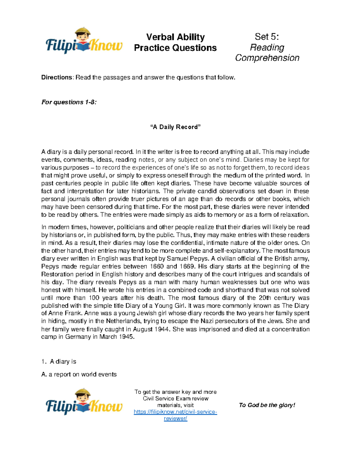 Verbal Ability Practice Questions Set 5 - Verbal Ability Practice ...