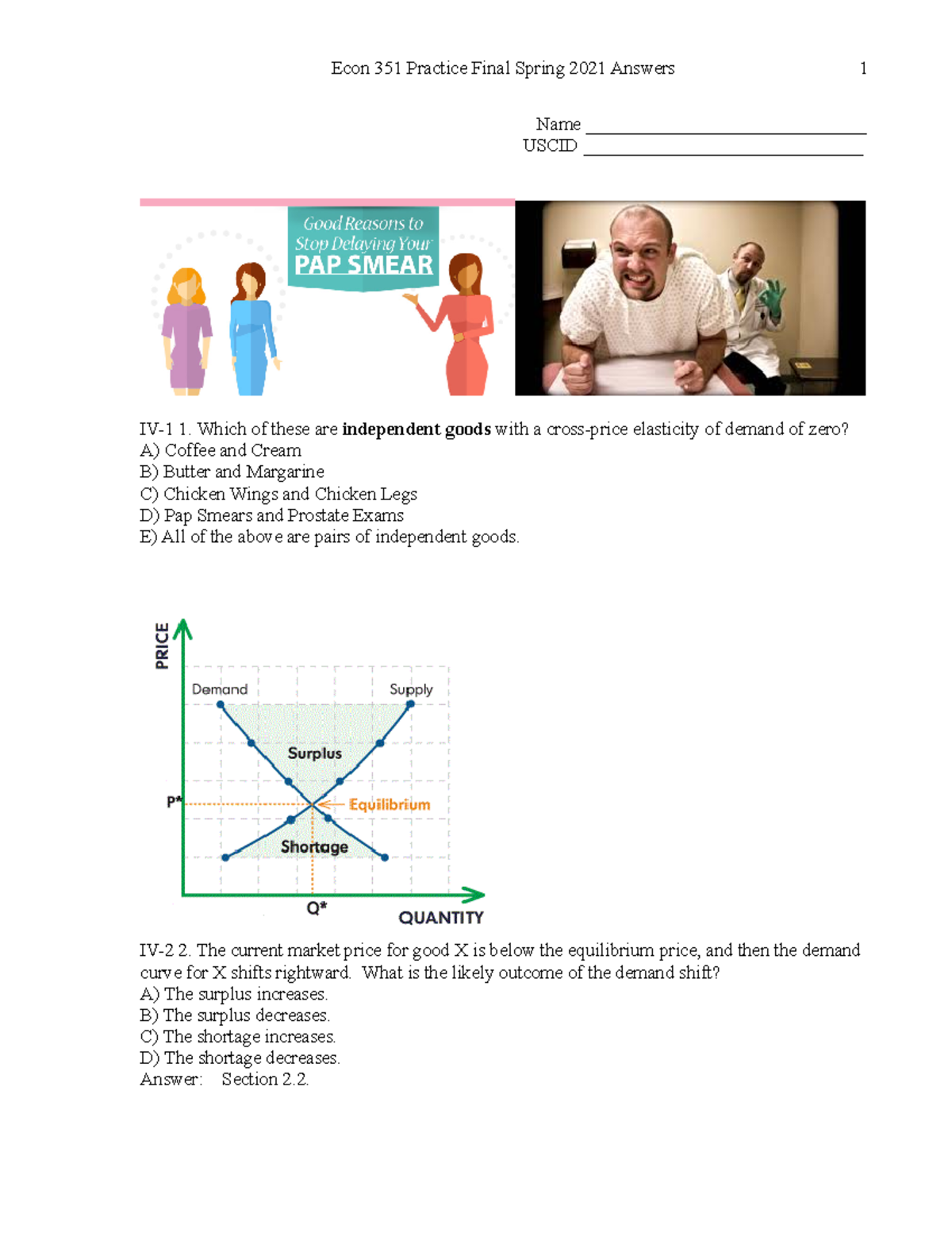 Econ 351 Prac Final Spring 2021 Ans - Name ______________________________ USCID - Studocu