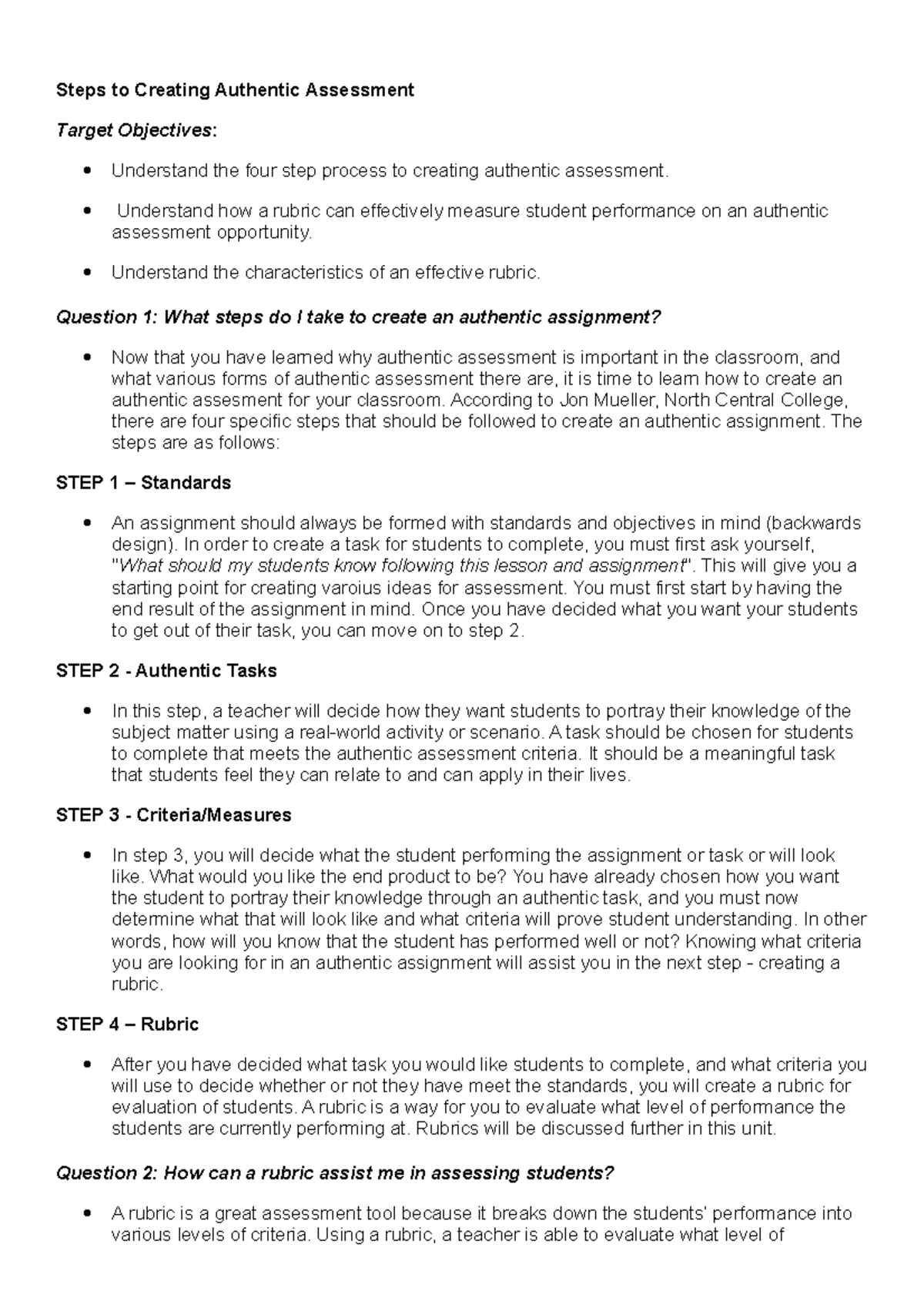 Authentic AND Assessment Learning IV - Steps to Creating Authentic ...