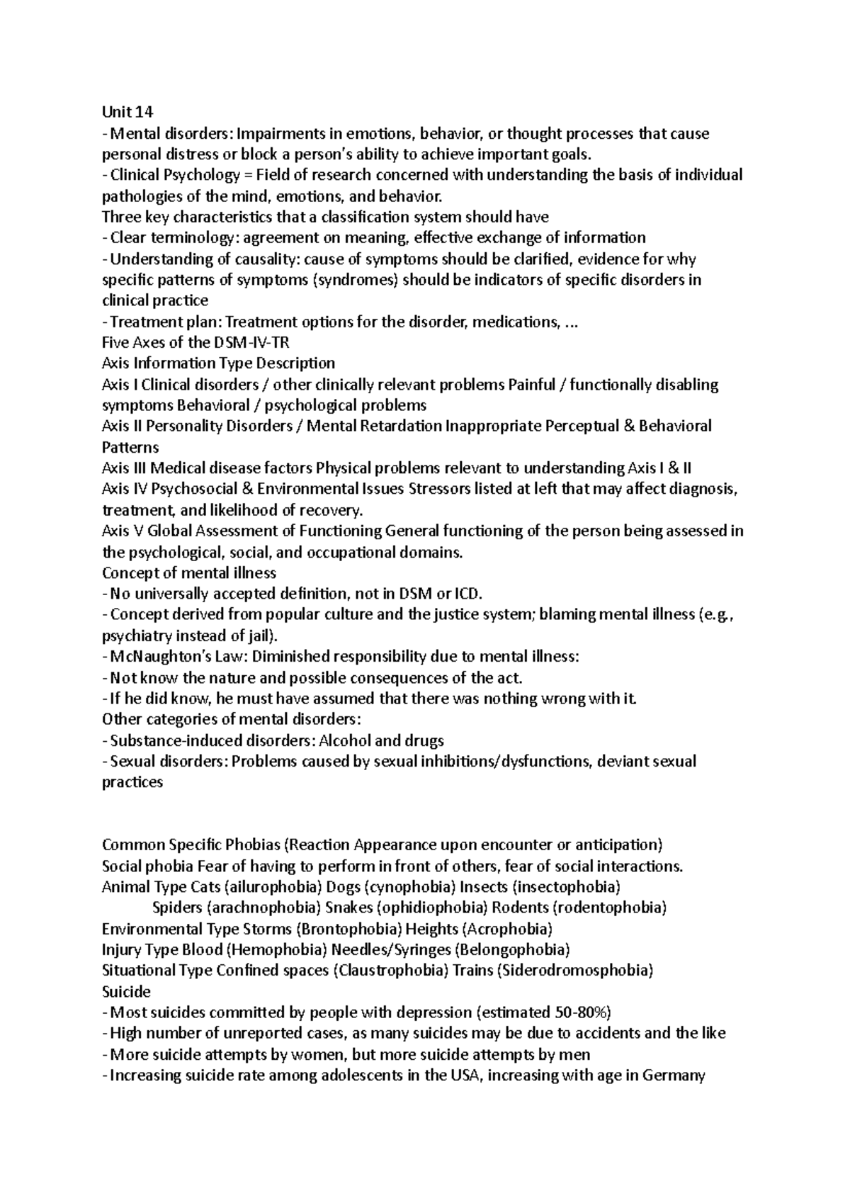 Unit 14 - General Psychology II - Unit 14 Mental disorders: Impairments ...