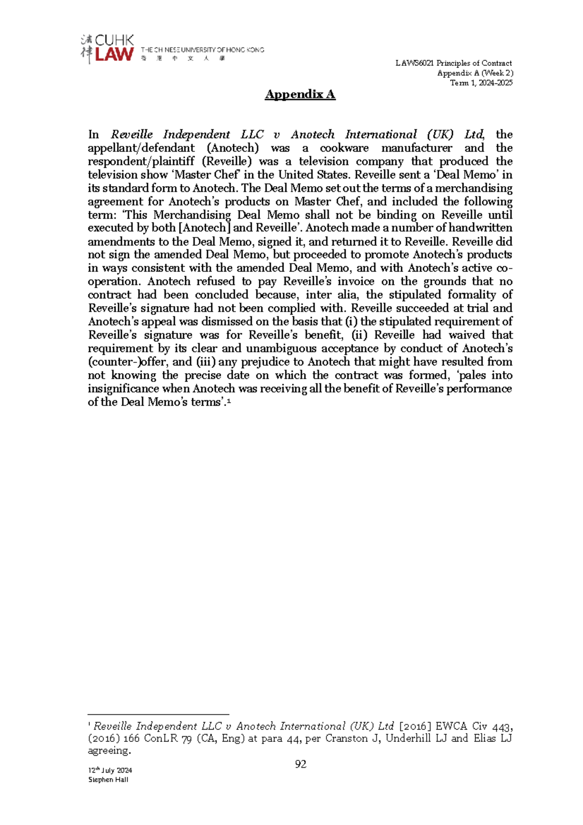 LAW6021 - Week 2 Acceptance Appendix A - LAWS6021 Principles of ...