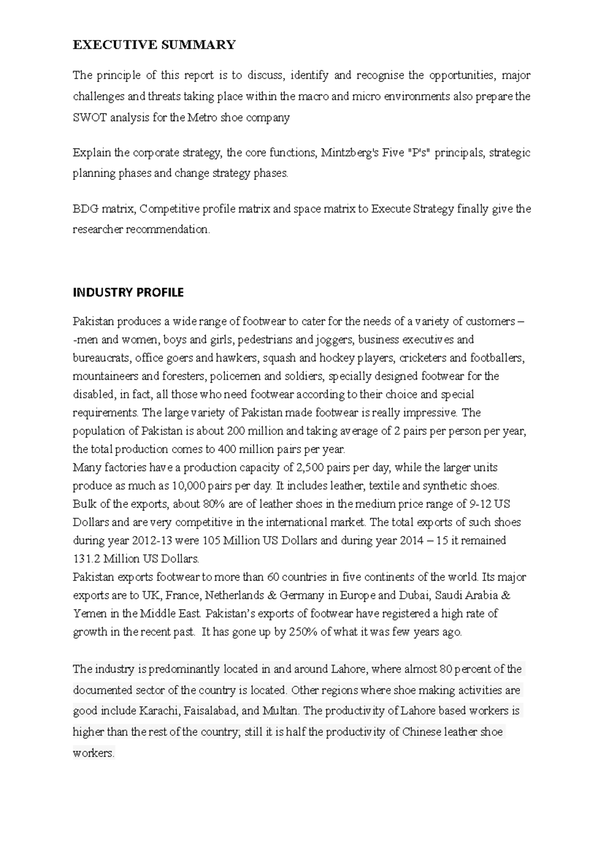 Sm project - EXECUTIVE SUMMARY The principle of this report is to ...