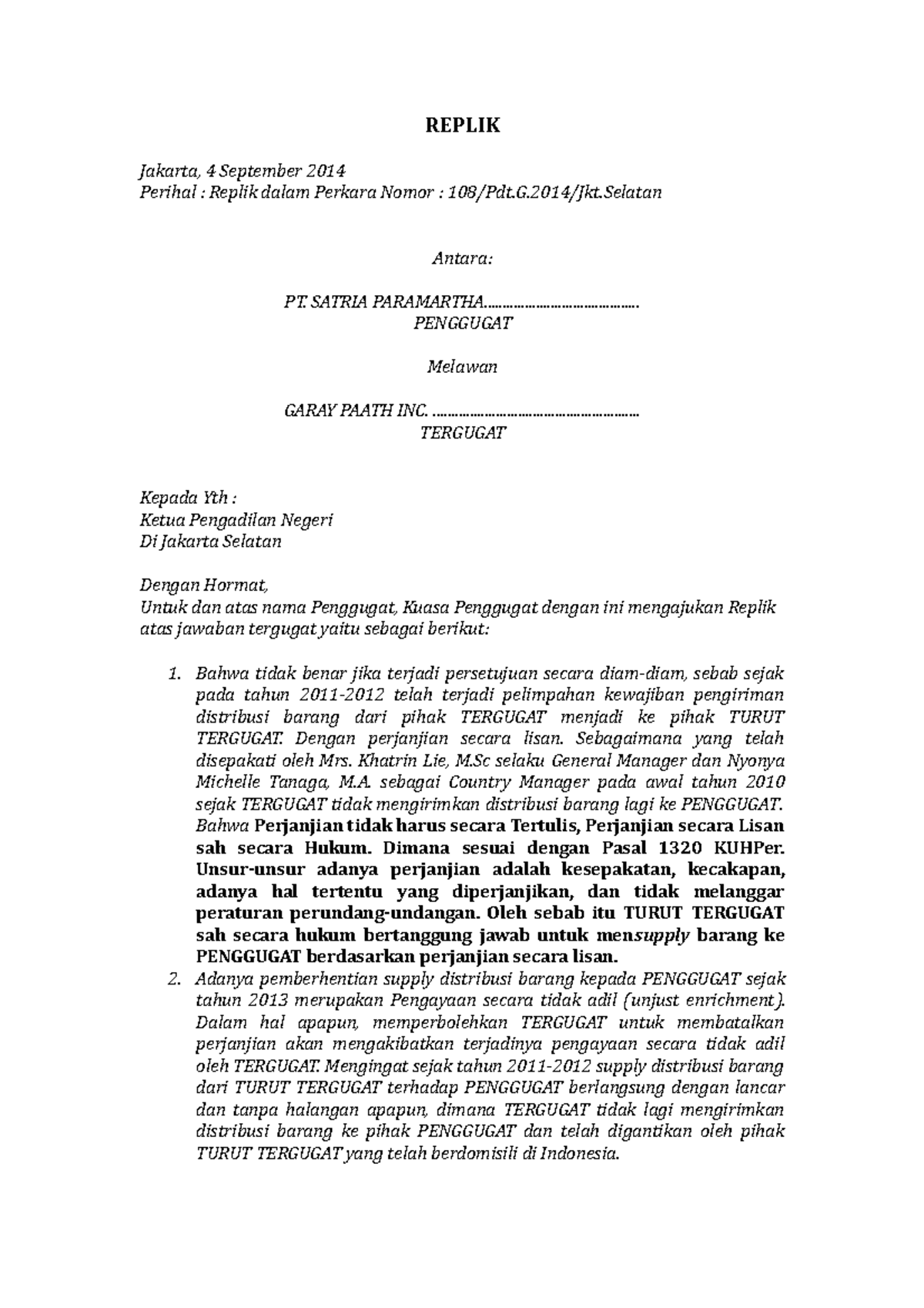 Contoh Pembuatan Replik Ilustrasi - REPLIK Jakarta, 4 September 2014 ...