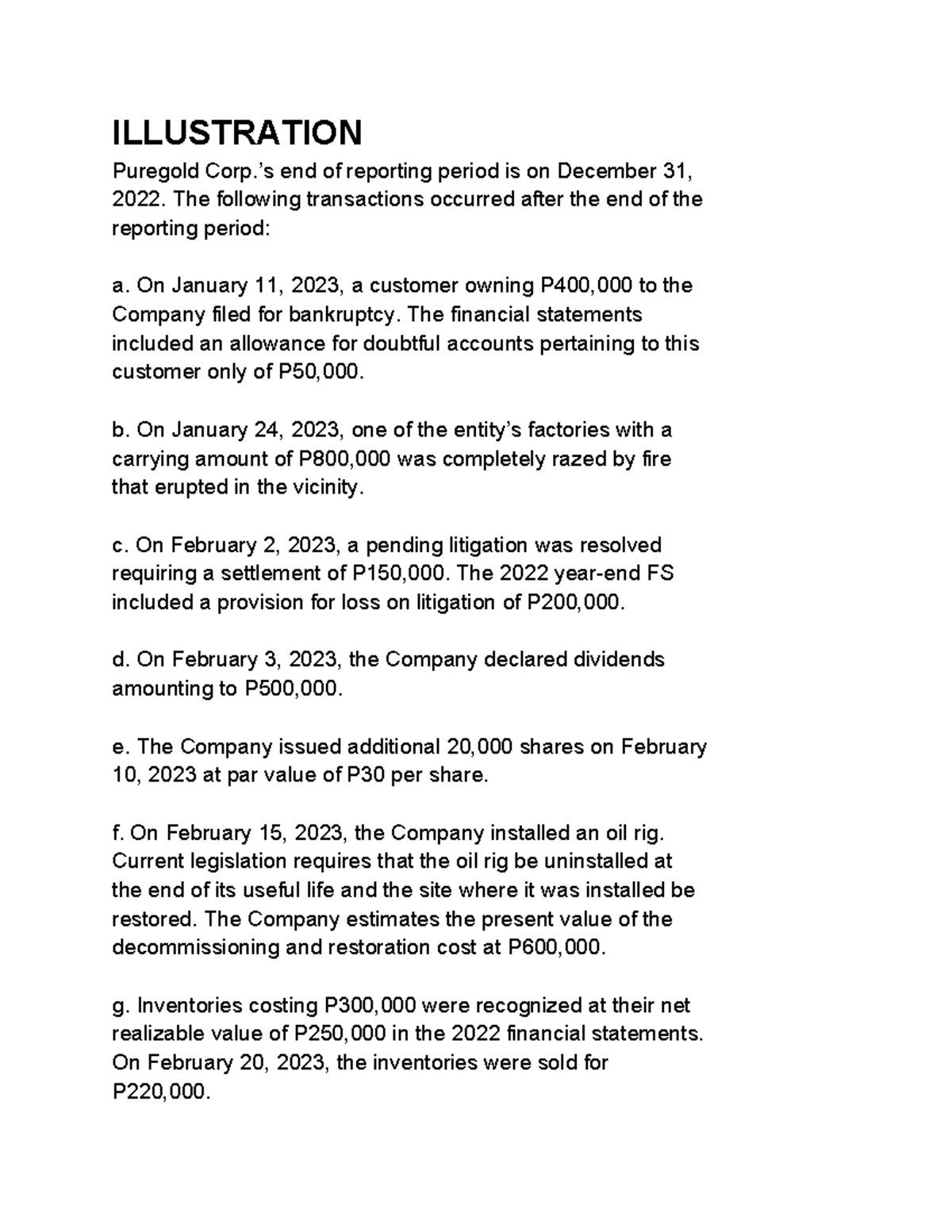 Notes to FS - Intermediate Accounting 3 - ILLUSTRATION Puregold Corp.’s ...