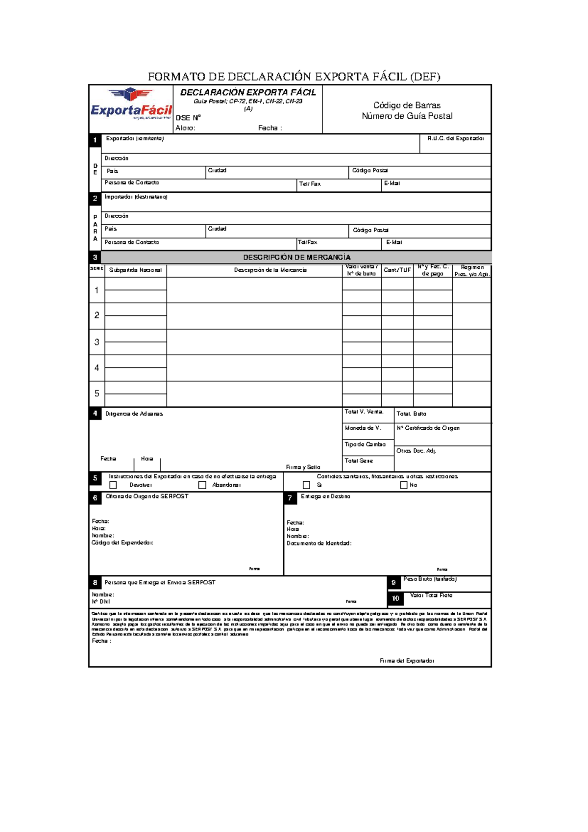 Formato Def - FORMATO DE DECLARACIÓN EXPORTA FÁCIL (DEF) DECLARACIÓN ...