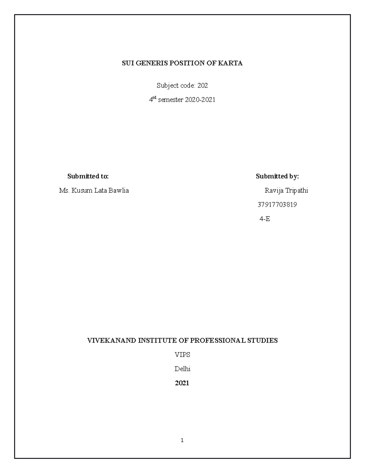 family law project topic sui generis position of karta - SUI GENERIS ...