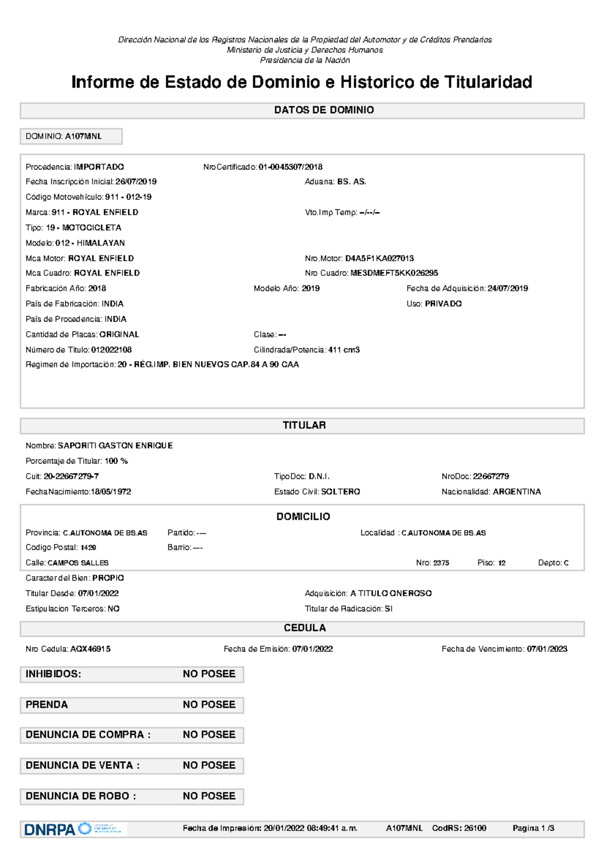 Informe Dominio Historico Moto - Dirección Nacional de los Registros ...