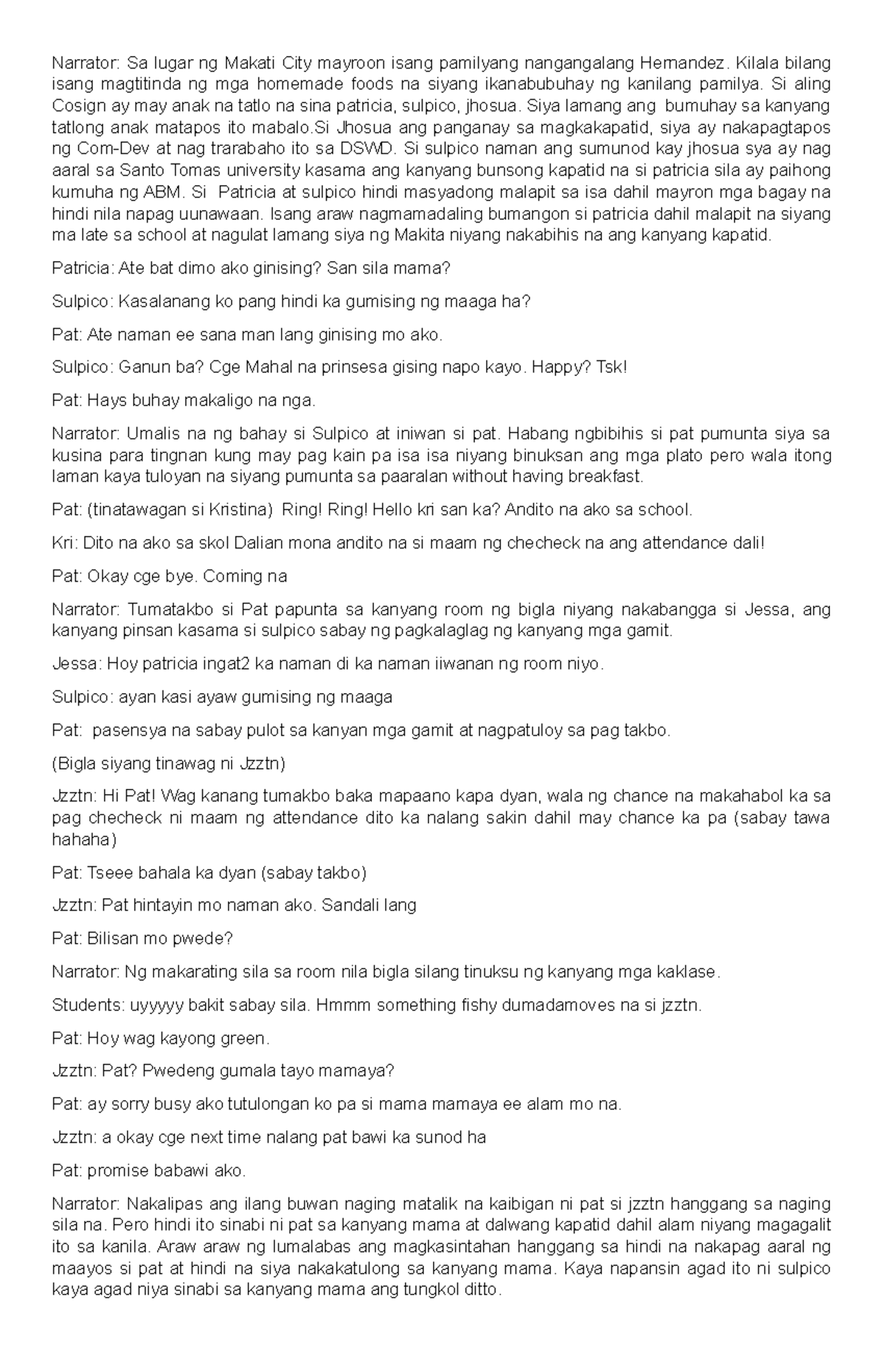 Sample Script From Maleficent Play - Narrator: Sa lugar ng Makati City ...